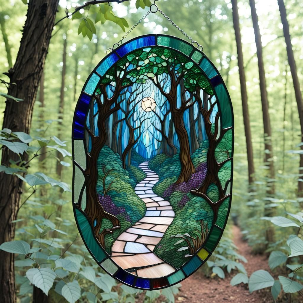 stained glass path into enchanted forest - AI Generated Artwork ...