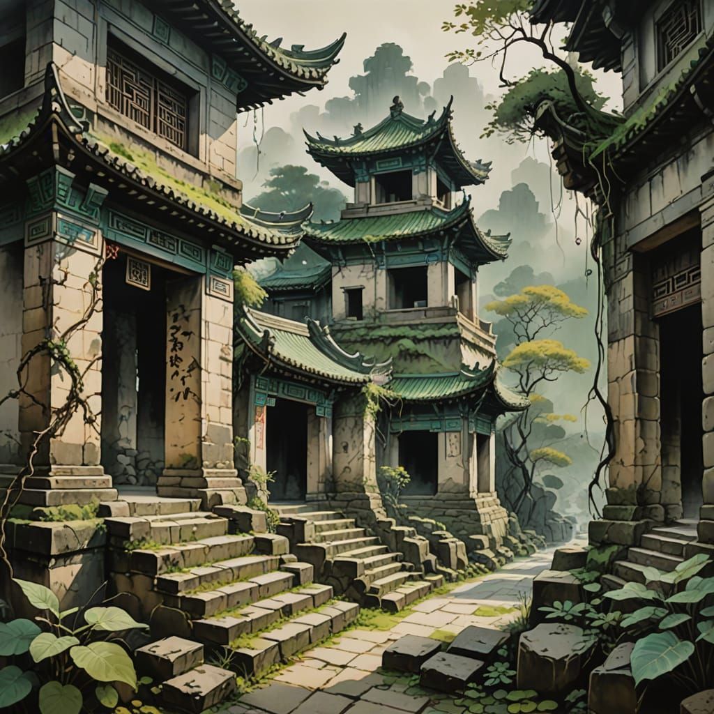 Ancient Chinese Ruins in Atmospheric Perspective - AI Art