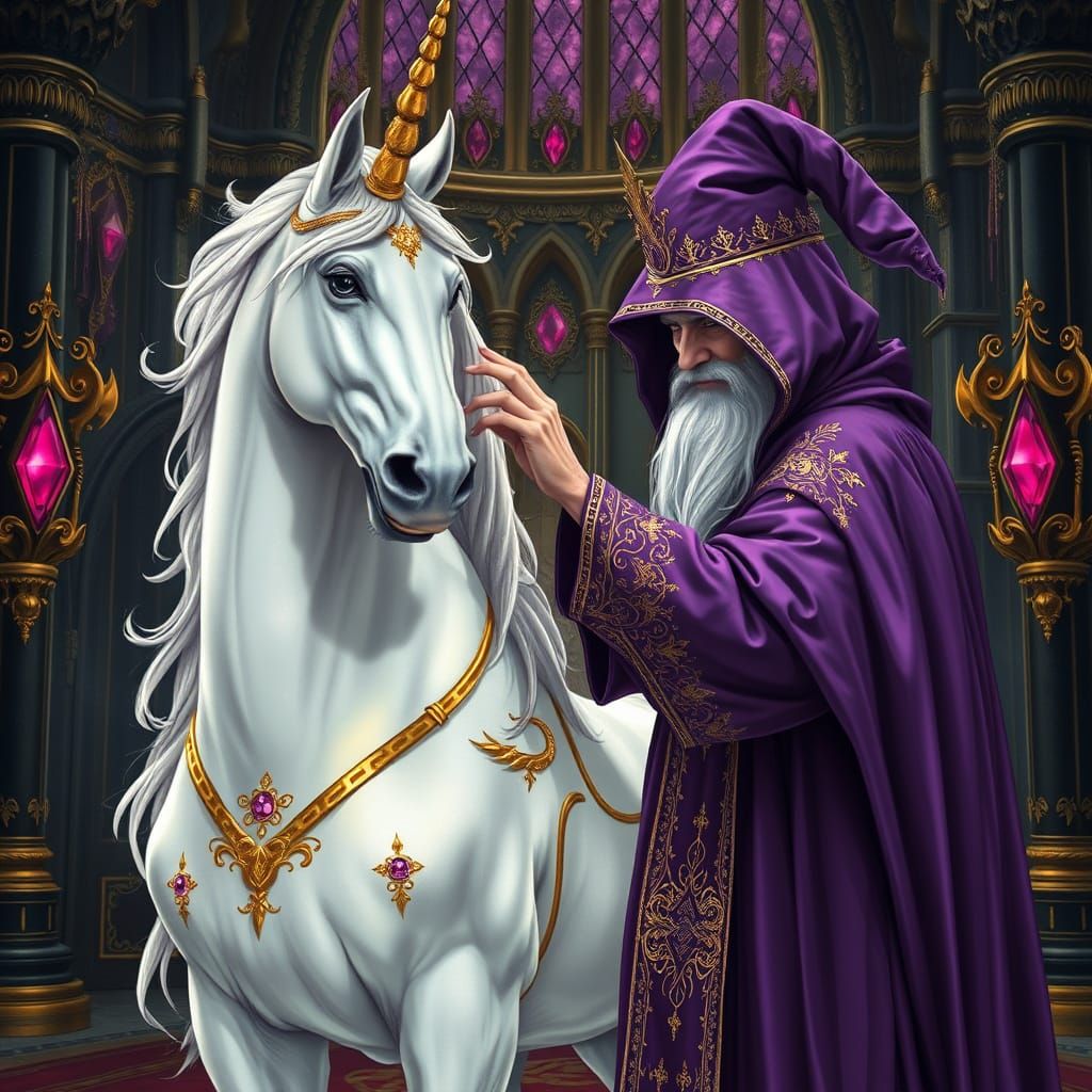 A Wizard Pets A Unicorn - Serene Wizard Strokes Majestic Uni...