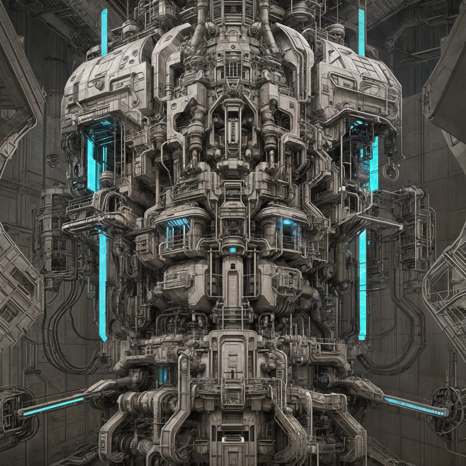 Abstract industrial sci-fi engineering drawing