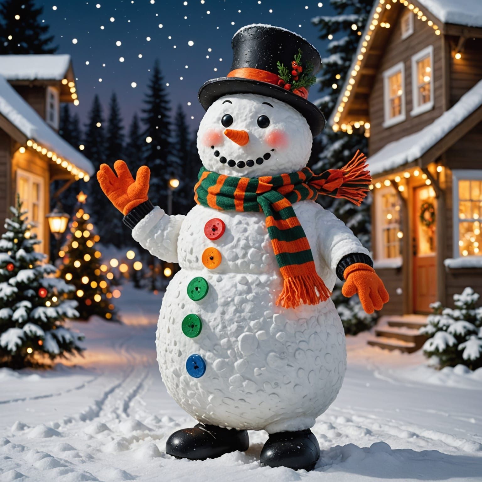 Joyful Snowman in Winter Wonderland, Enhanced with... - AI Art