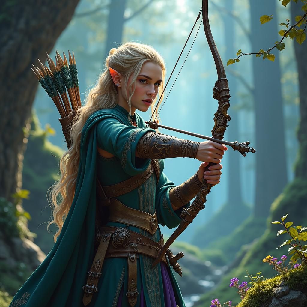 Female Elf Ranger - Ethereal Forest Elf Ranger in Ornate Arm...