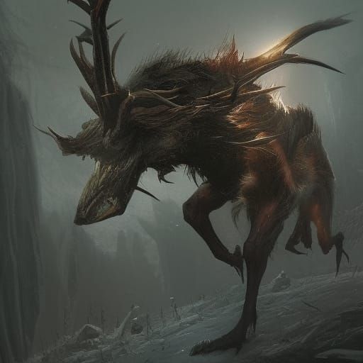 a night warg with deer antlers a masterpiece, 8k resolution, dark ...