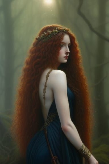 Gorgeous curly red-headed goddess, long curly hair, finely detailed ...