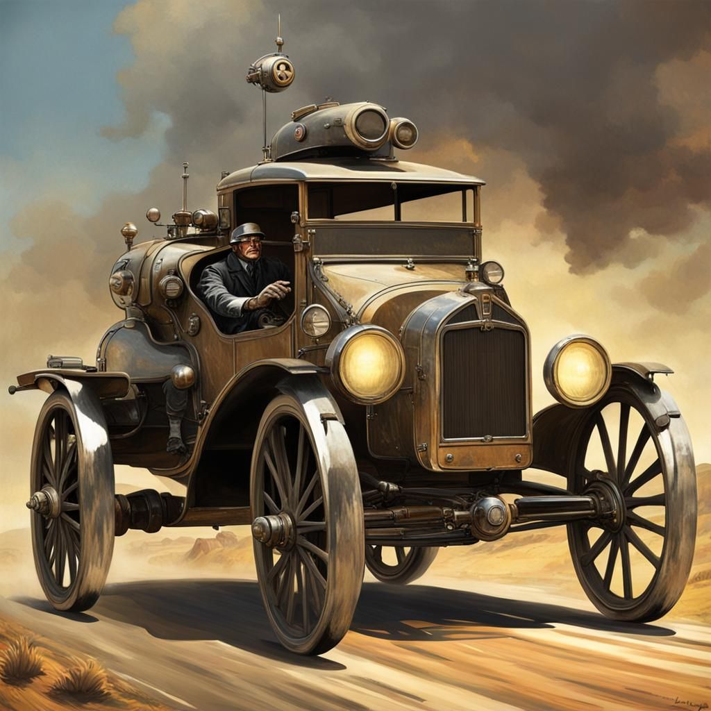 Dieselpunk Model T Battle Car on the road - AI Generated Artwork ...
