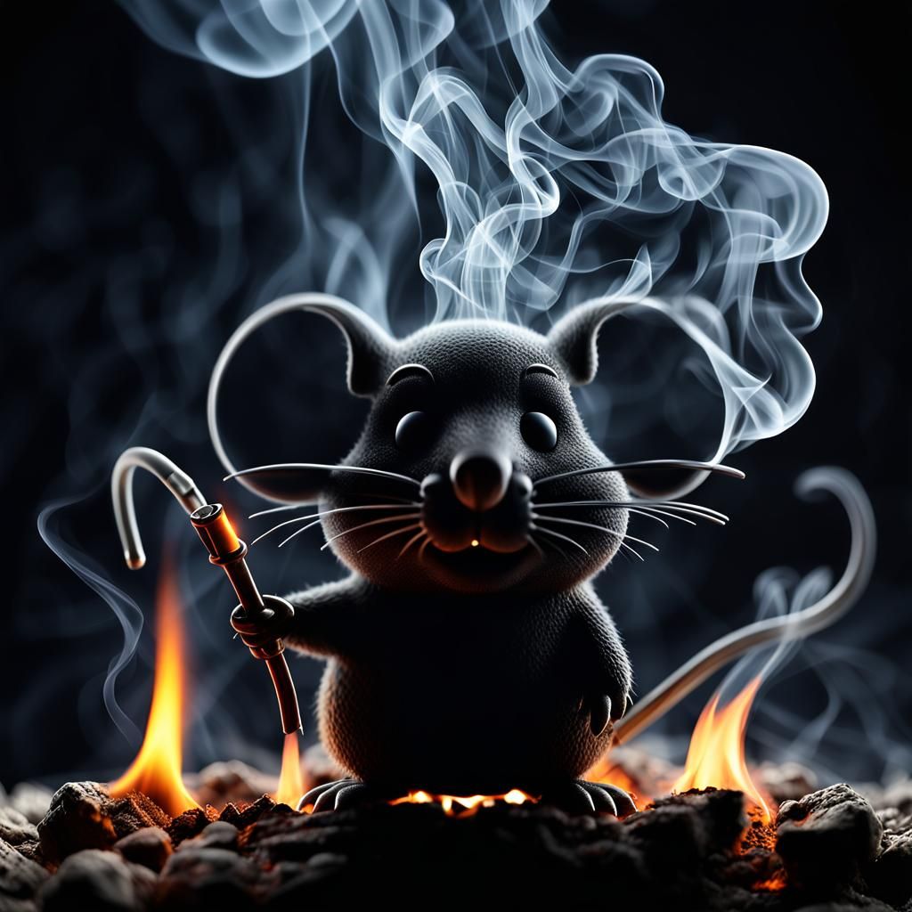 chibi mouse silhouette made of smoke, 3D smoke render, Macro ...