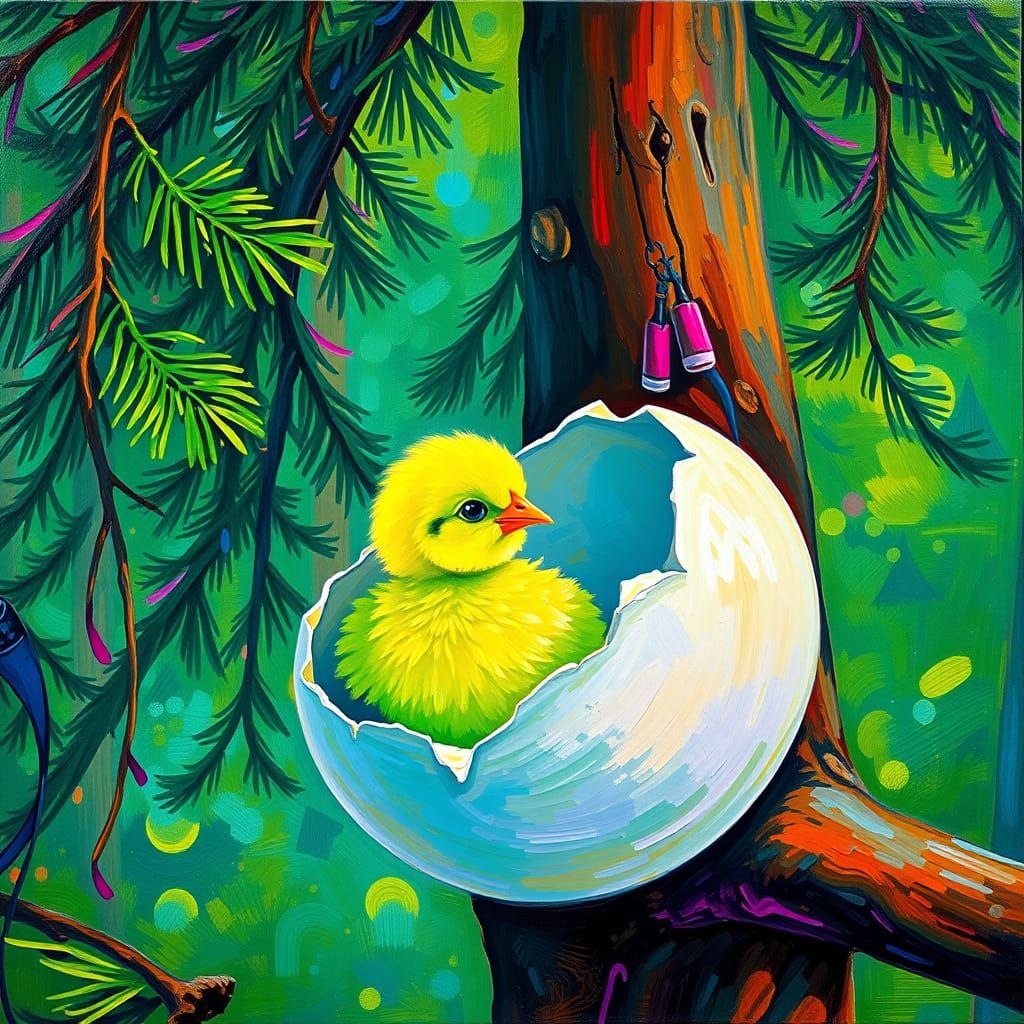 5D halogen Pine Spruce Forest, There's a big nest in a tree with a big ...