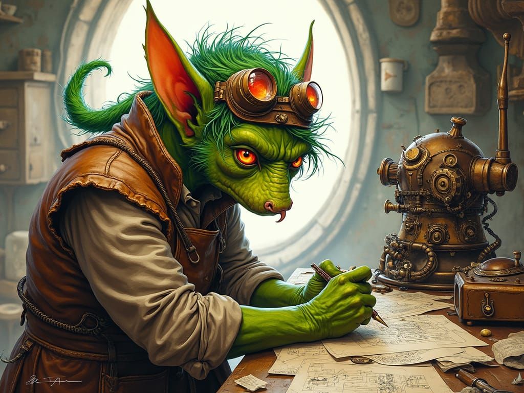 Goblin Inventor in Steampunk Comic Book Art Style - AI Art