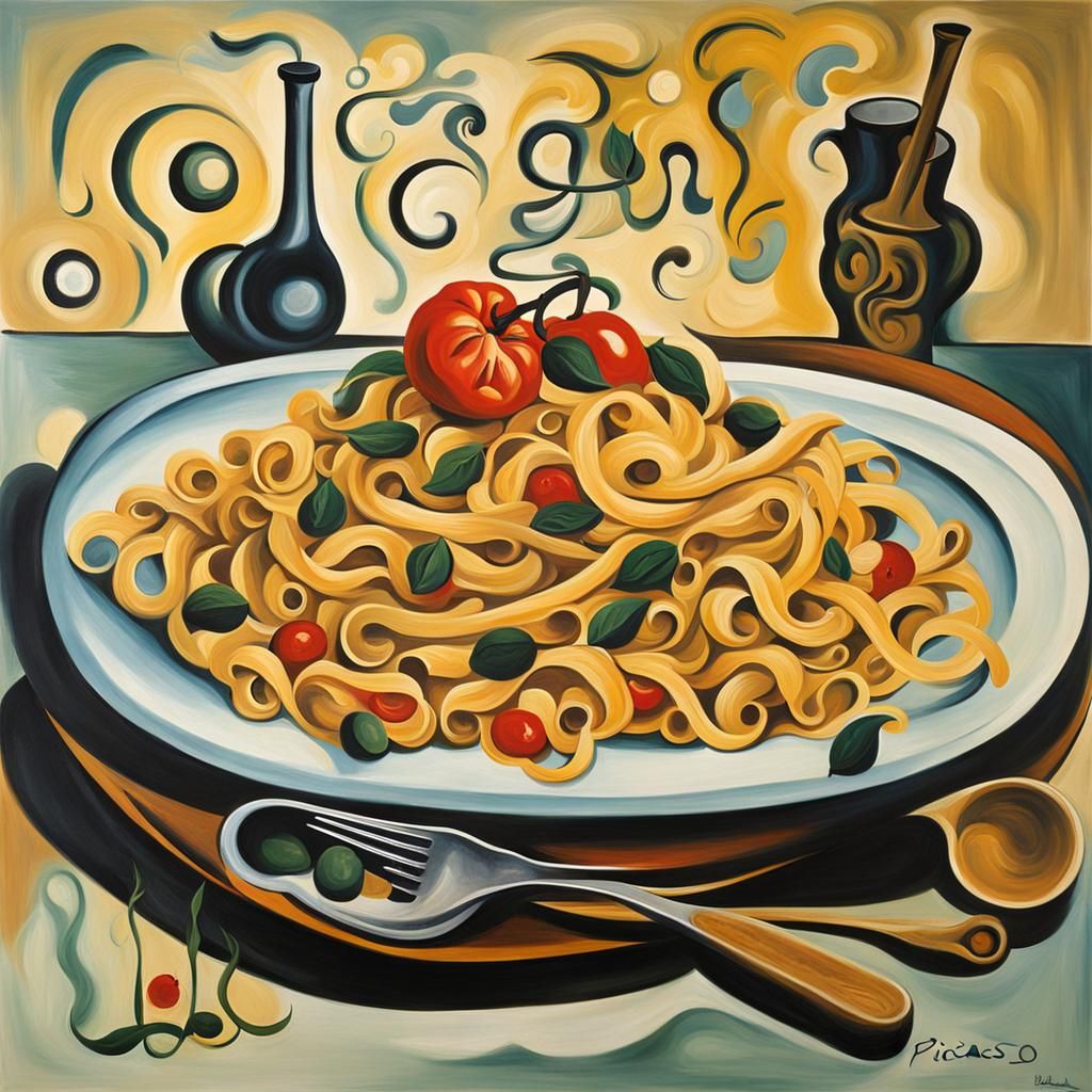 Delicious pasta dishes oil painting by Picasso - AI Generated Artwork ...
