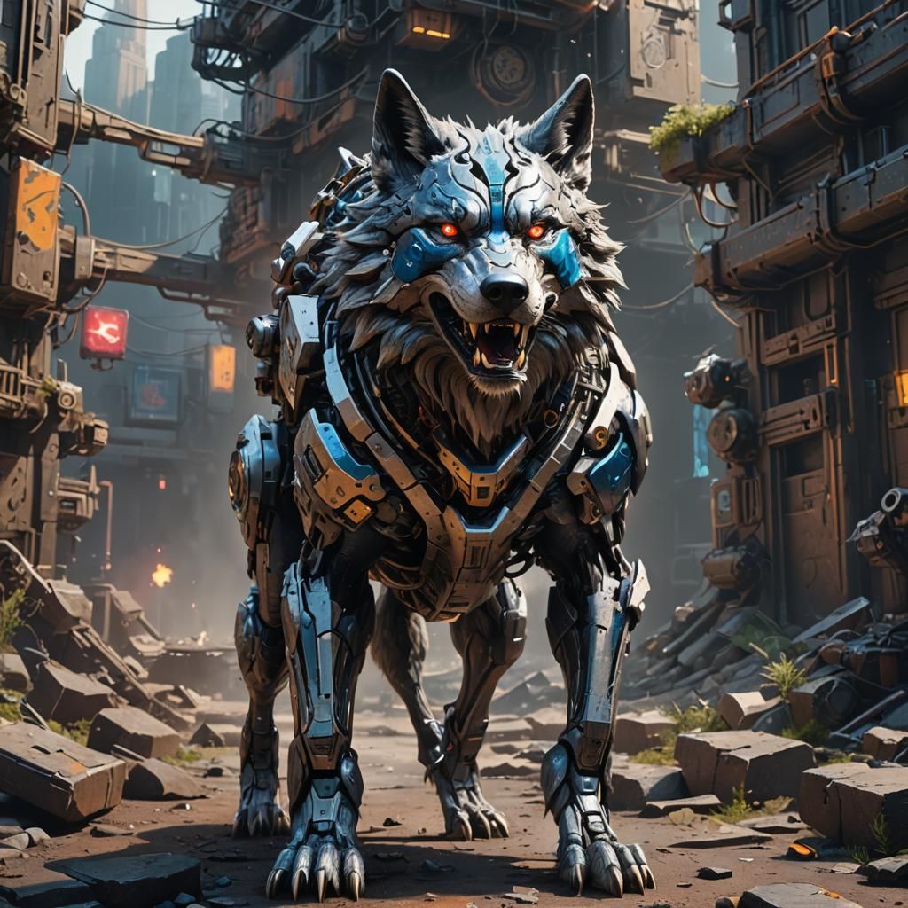 cyborg wolf - AI Generated Artwork - NightCafe Creator