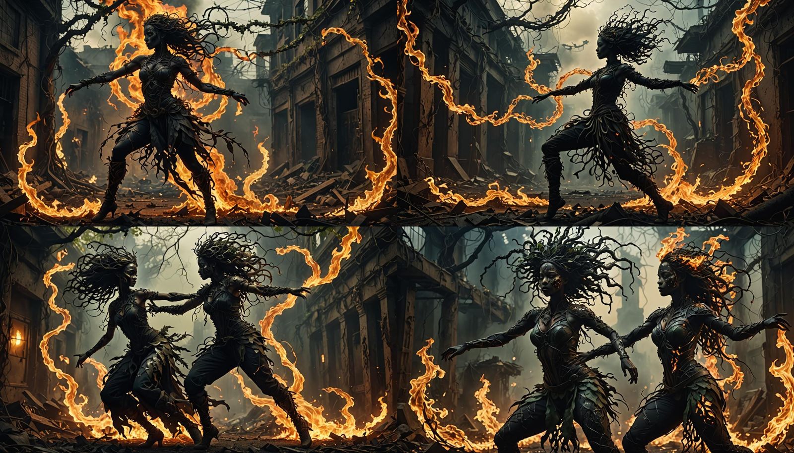 Fire dancers within the ruins of the city - AI Generated Artwork ...