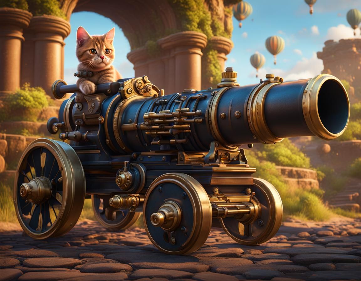 gatling gun murder kitty, pixar/dreamworks, masterpiece, detailed matte painting, deep color ...