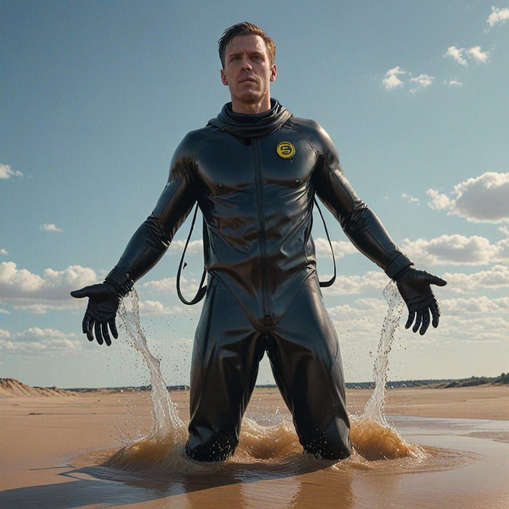 Chiseled Man Sinks in Golden Quicksand - AI Art