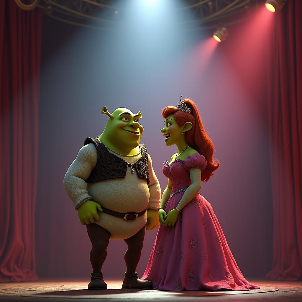 Shrek and Princess Fiona in Whimsical Fair Concept... - AI Art