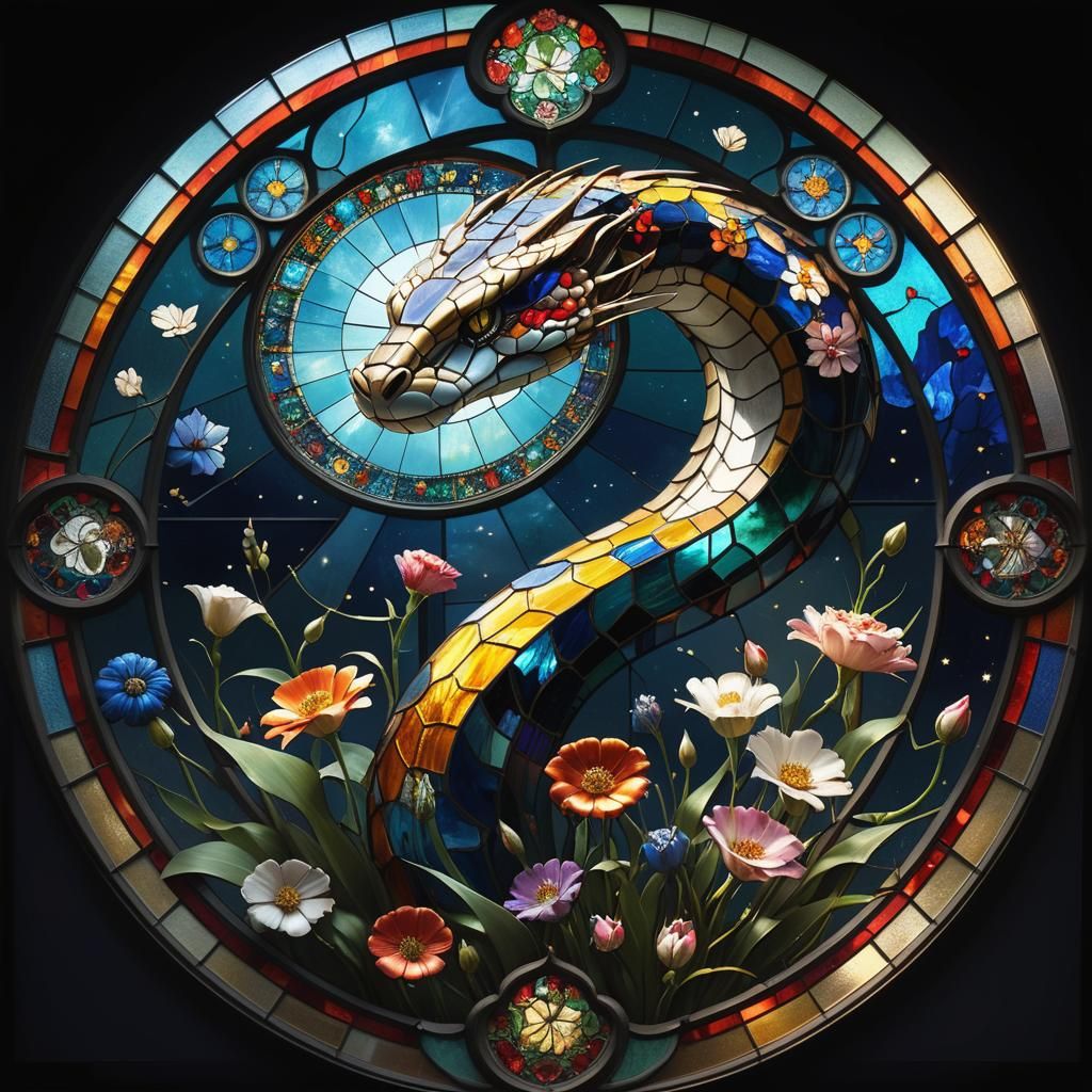 Stained Glass Fantastic Colorful Snake - AI Generated Artwork ...