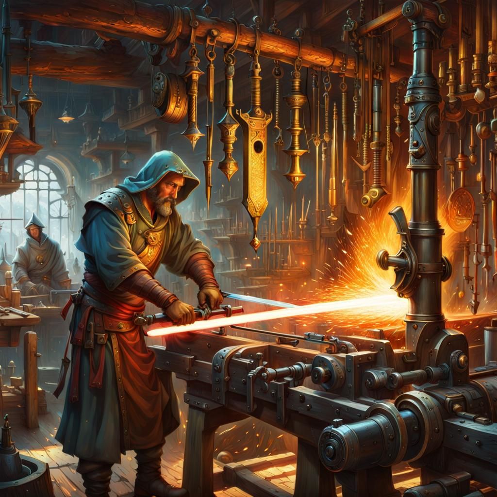 Blacksmith forges a laser sword - AI Generated Artwork - NightCafe Creator
