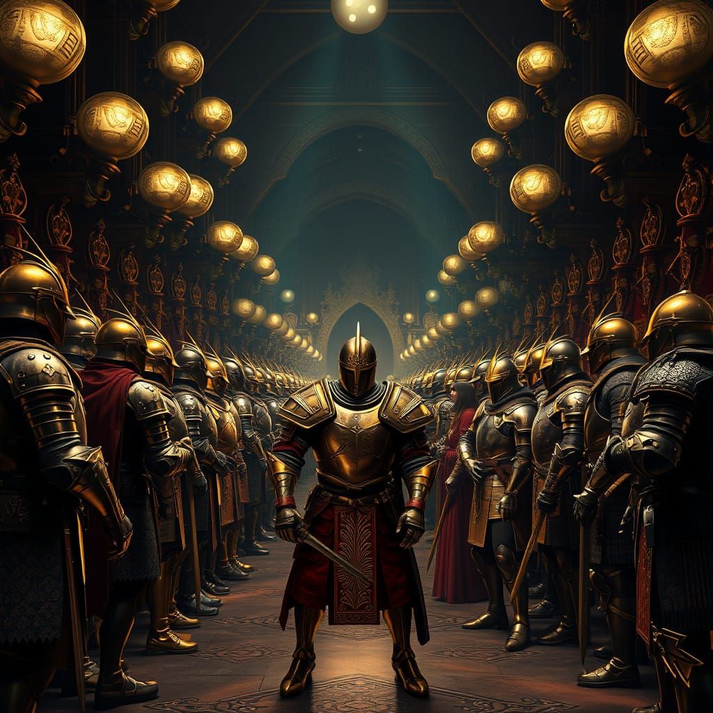 Epic Fantasy Armory with Warriors Donning Ornate A... - AI Art