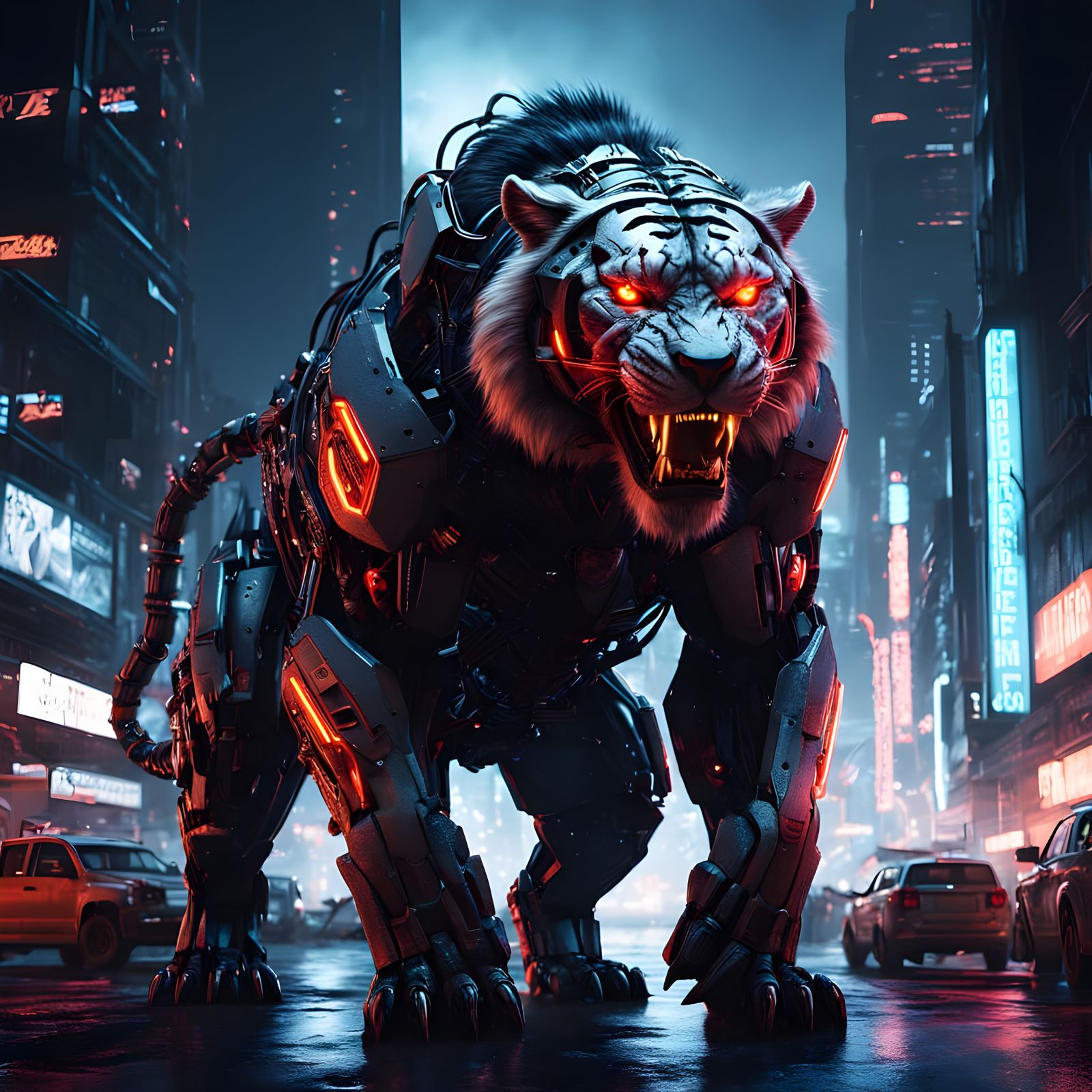 Cybernetic Beast: Hyper-Realistic 3D Render of a C... - AI Art