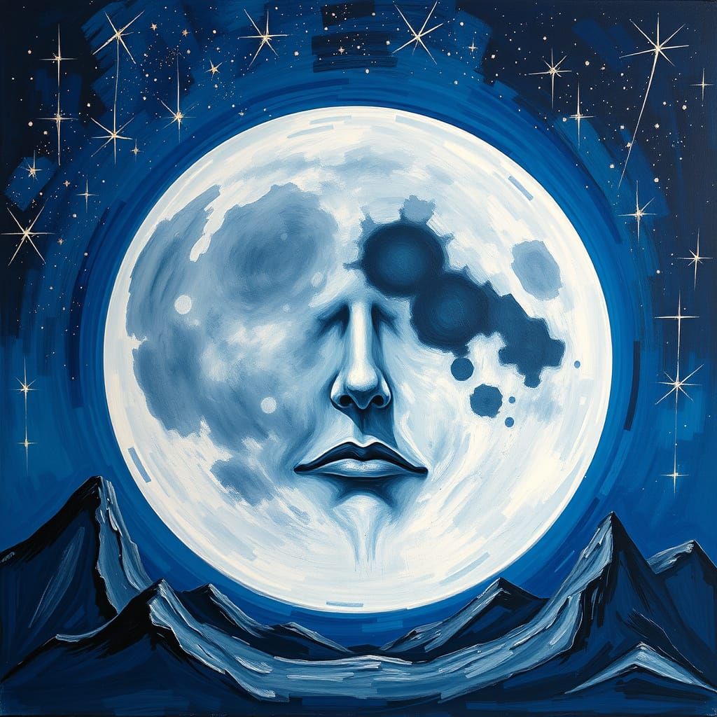Surrealist Masterpiece of a Full Moon Face in a St... - AI Art