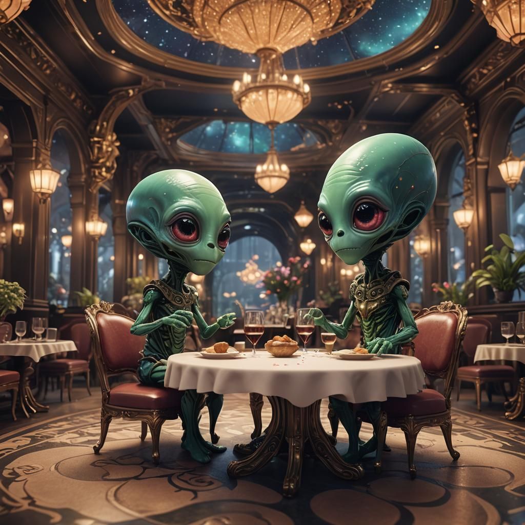 Two chibi cute aliens on a date in a fancy restaurant. - AI Generated ...