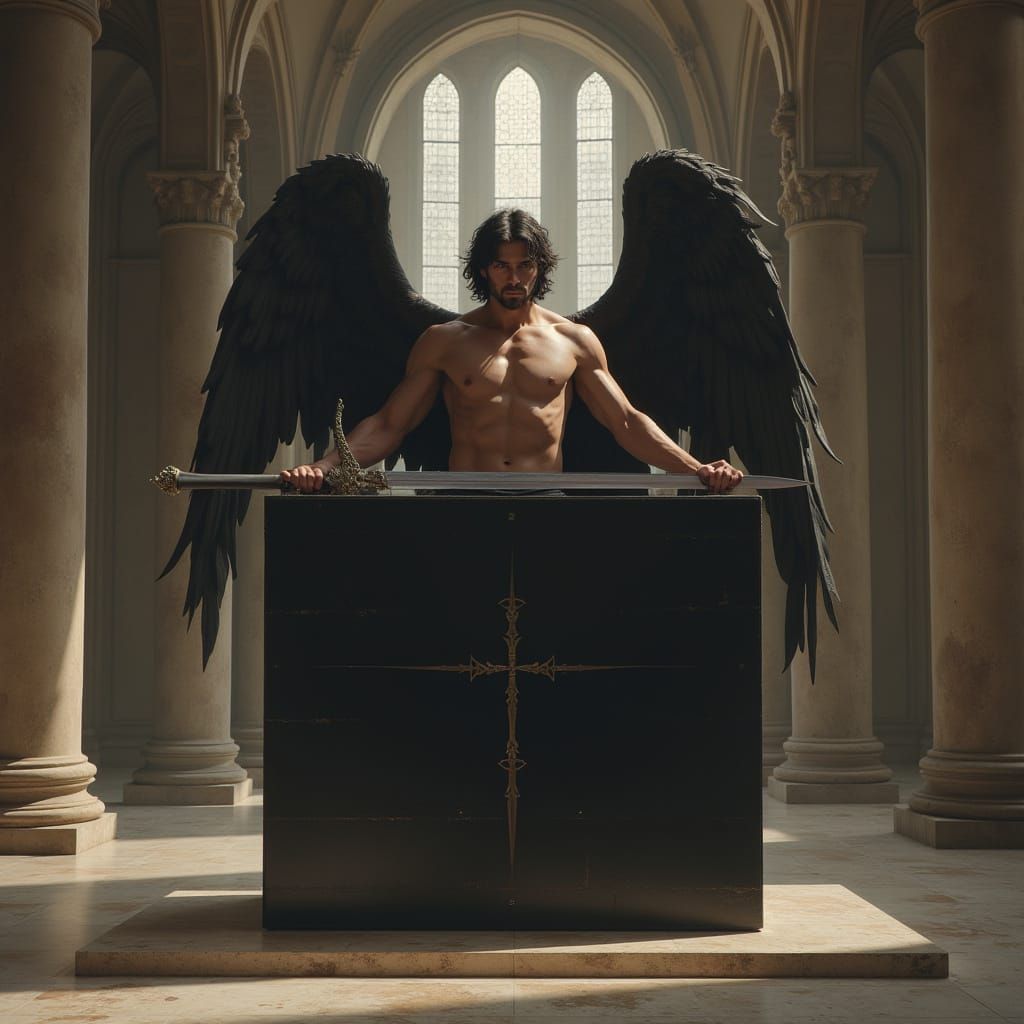 Mysterious Archangel Guards Ancient Black Box in C... - AI Art