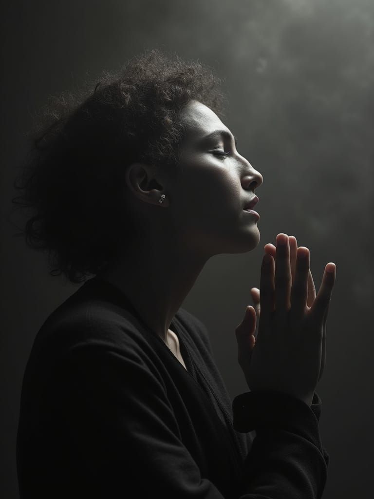 praying - Woman Lost in Psychedelic Prayer