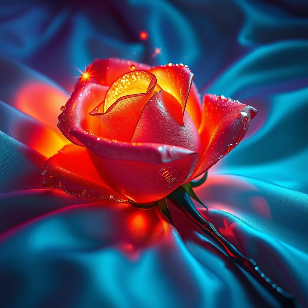 Glowing with love! - Luxurious Glass Rose in Vibrant Triadic...