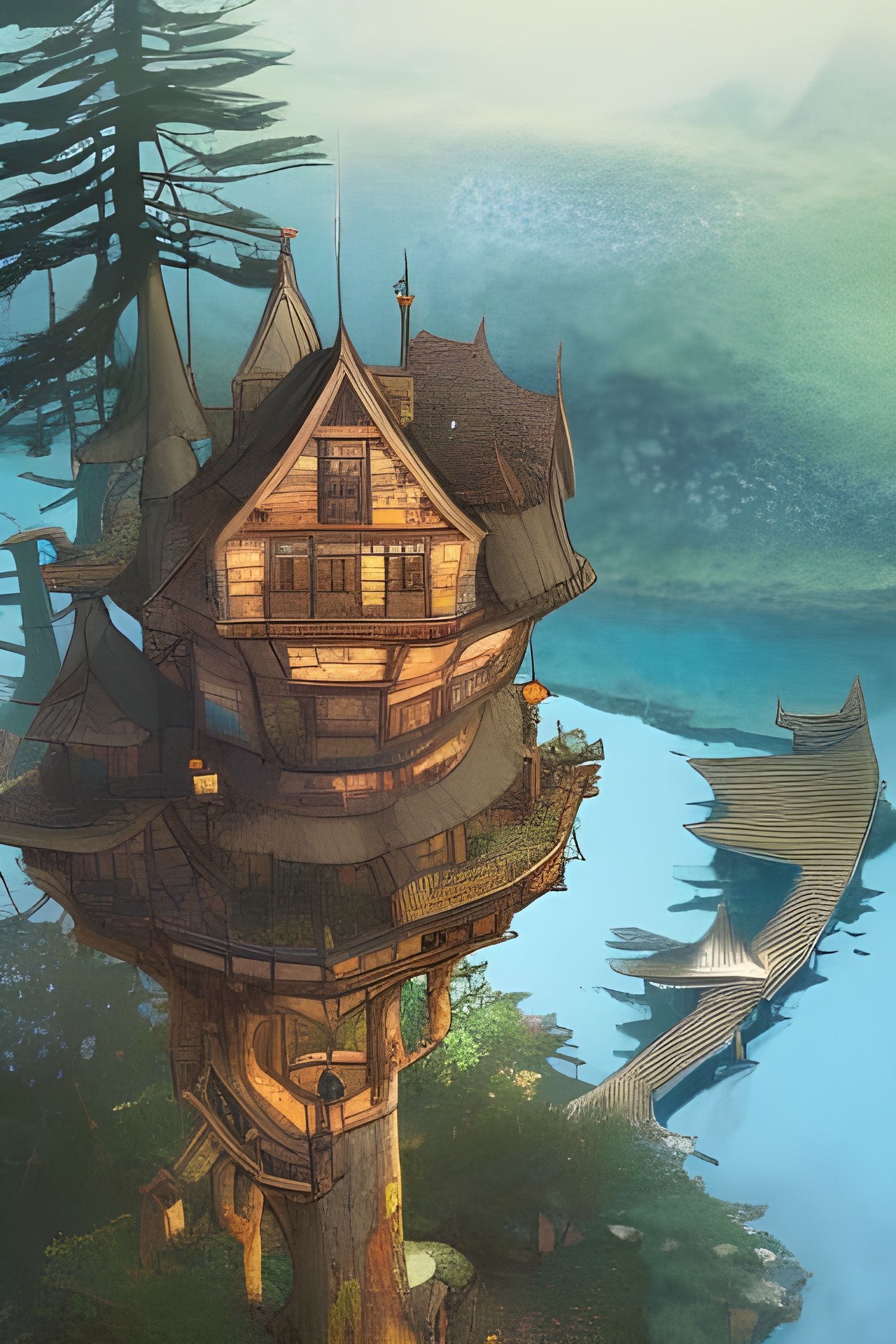 Lakeview Treehouse - AI Generated Artwork - NightCafe Creator
