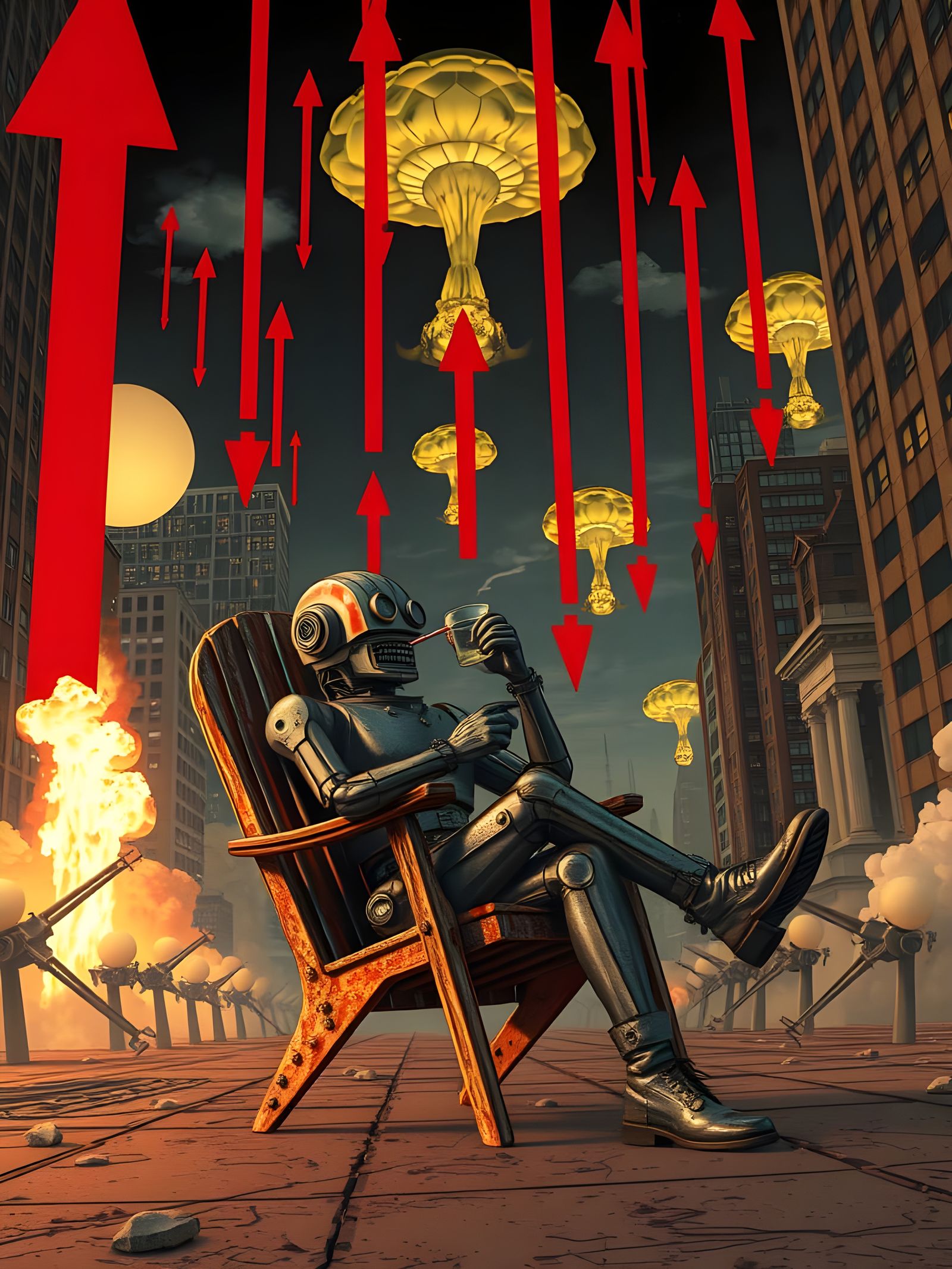 Steampunk Robot Watches Apocalypse Unfold in Retro... - AI Art