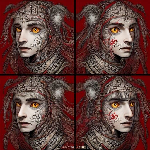 Fractal faces repeating into the distance. It is a face of a greyhound ...