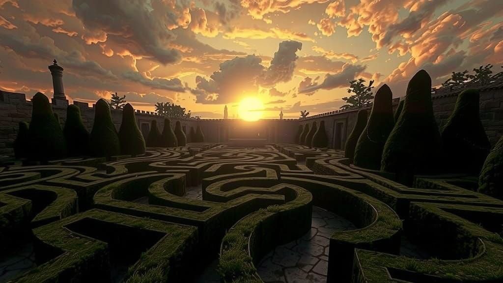 The Labyrinth - Mystical Labyrinth in Ancient, Whimsical Sty...
