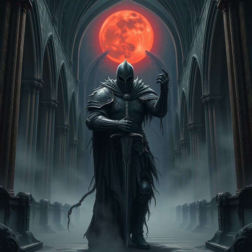 A dark sorcerer knight, wielding a cursed sword forged from obsidian ...