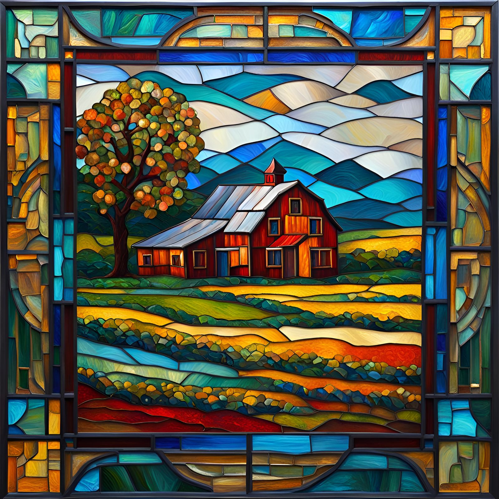 stained glass, farm house, mandala 3d - AI Generated Artwork ...