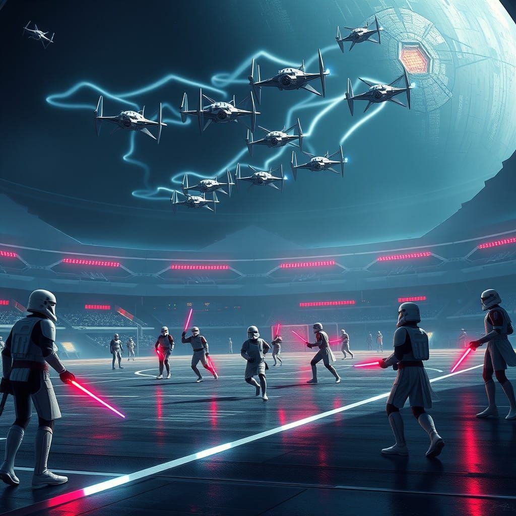 Surreal Soccer Showdown in Death Star Arena, Cyber... - AI Art