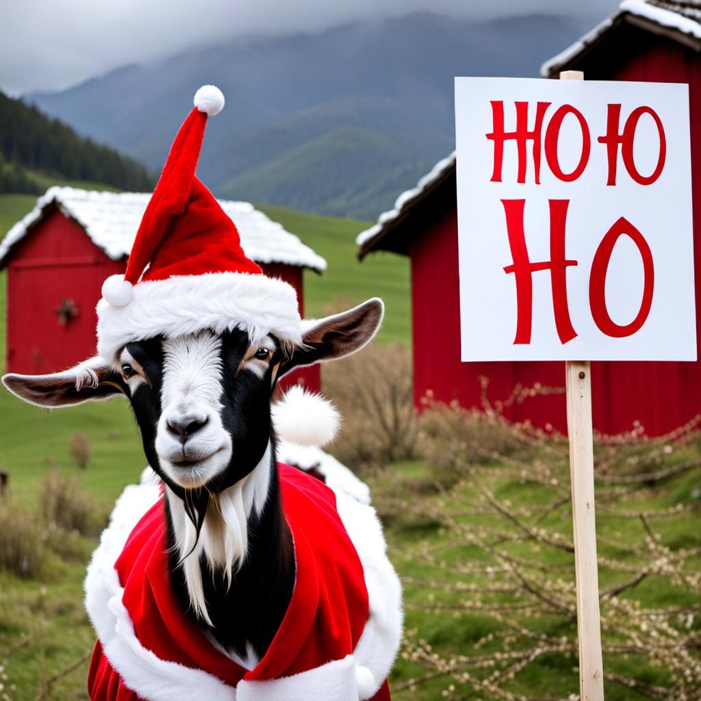 Goat Santa holding a sign writing (ho ho ho:2.4) - AI Generated Artwork ...