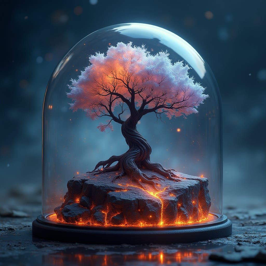 Lava Tree - Mystical Tree in a Glass Dome of Luminous Colors...