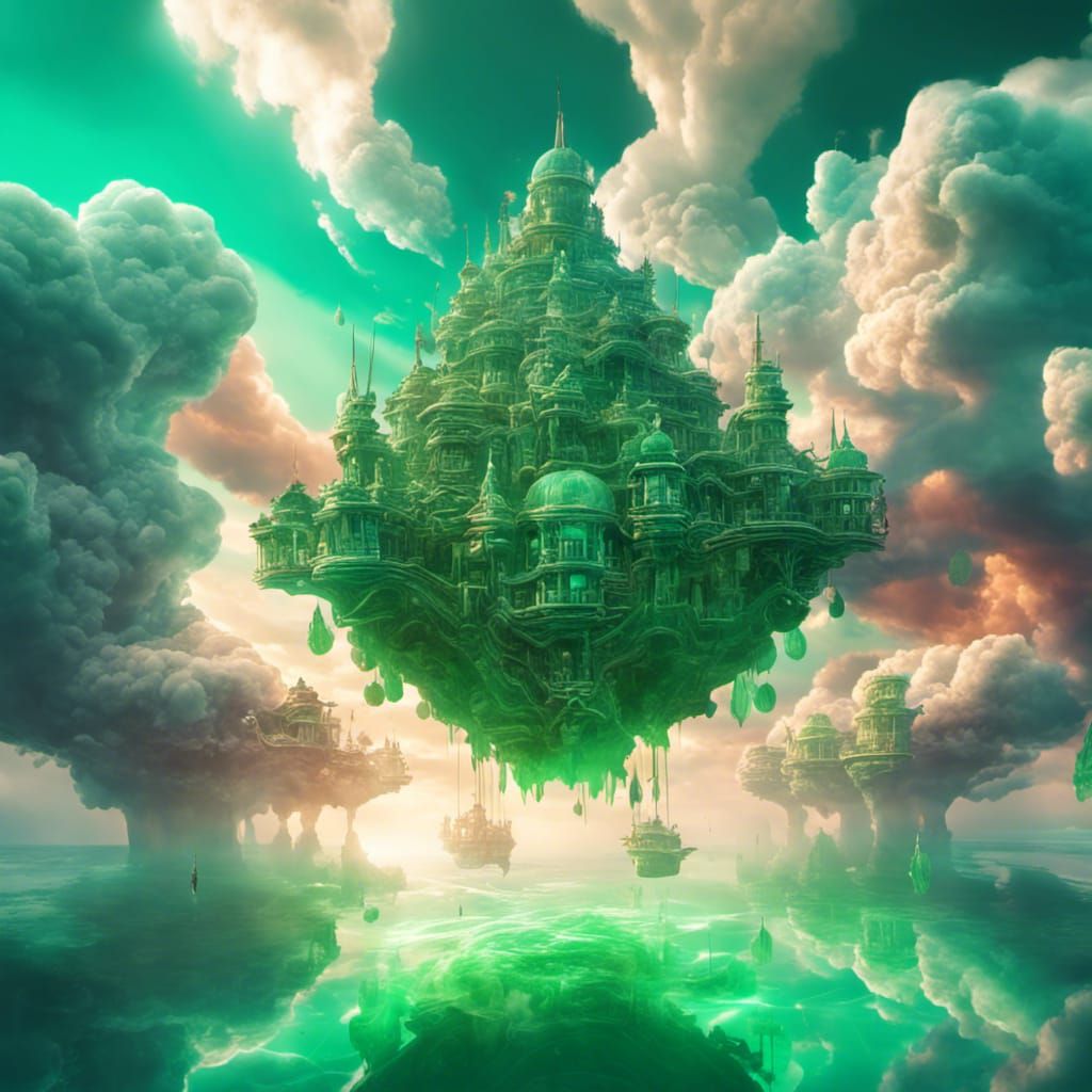 Floating Jade City - AI Generated Artwork - NightCafe Creator
