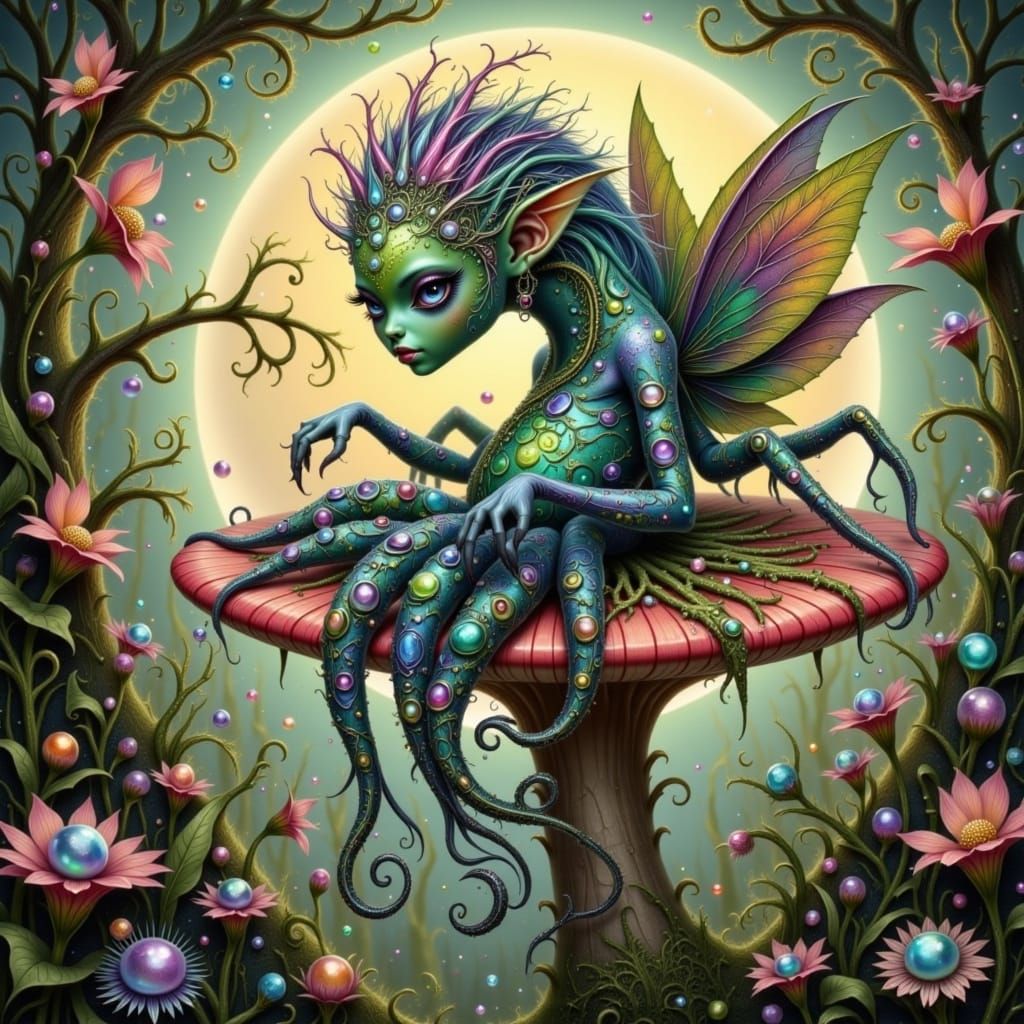Whimsical Fae Creature with Iridescent Skin and Se... - AI Art