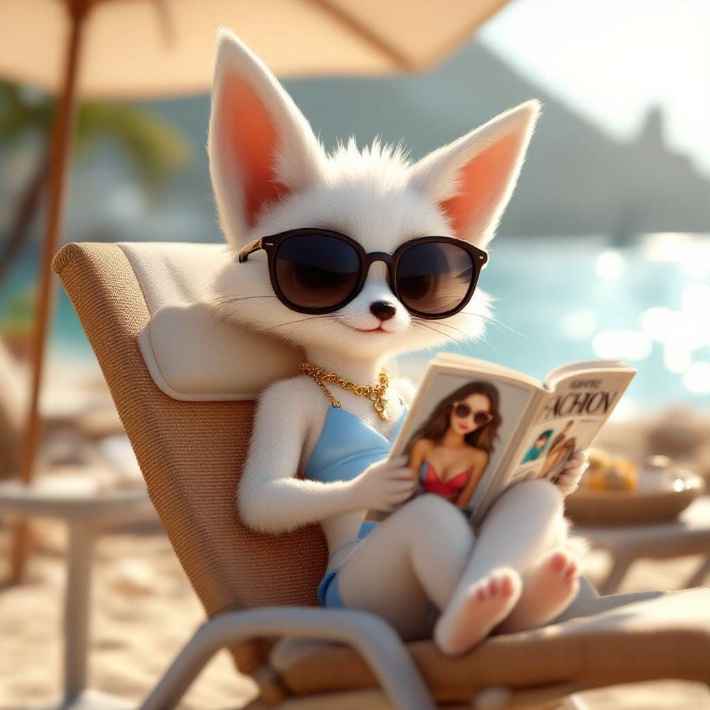 Bonjour! - Chic Fennec Fox Lounging on Monte Carlo Beach