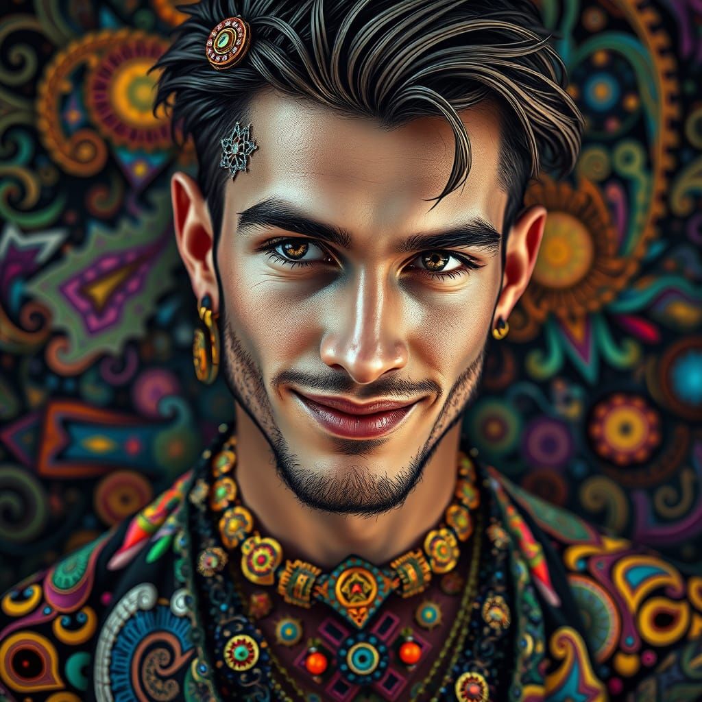 Seductive Dreamcatcher: Mesmerizing Male in Vibran... - AI Art
