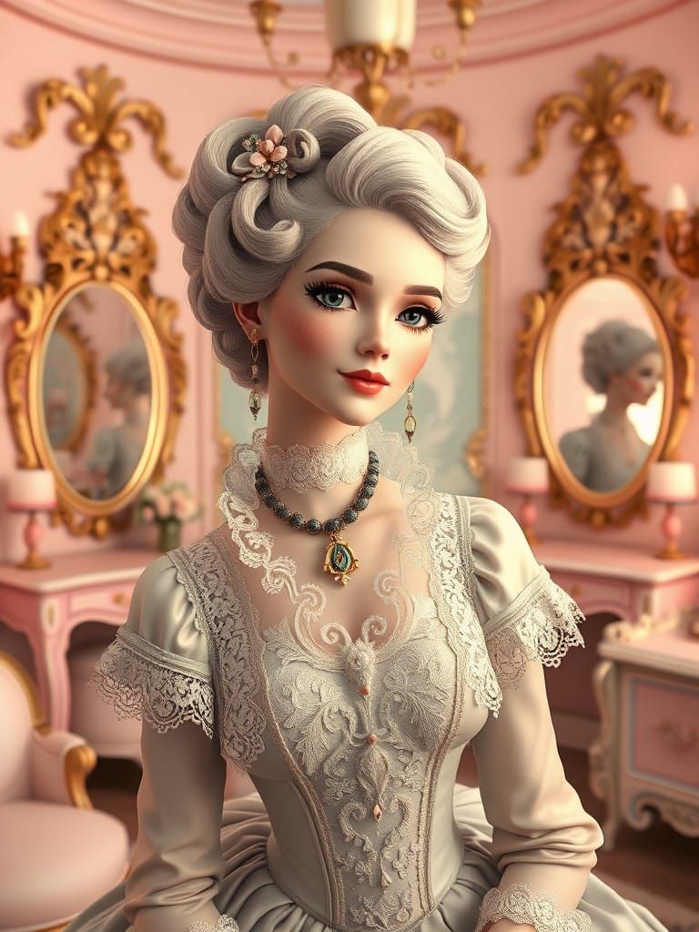 Ethereal Rococo Beauty in Whimsical 18th-Century D... - AI Art