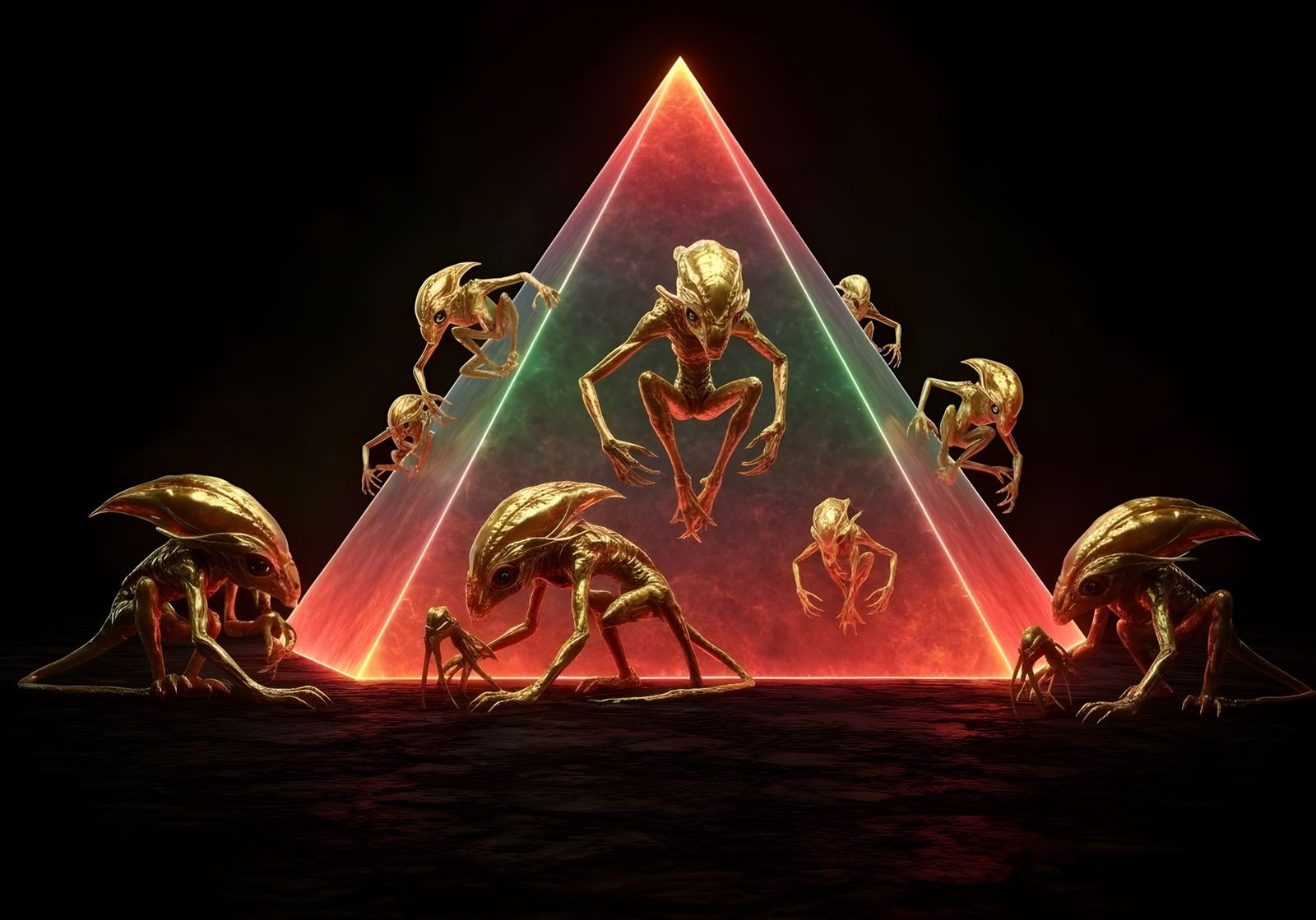 So Awesome Pyramid - Translucent Pyramid with Golden Alien C...