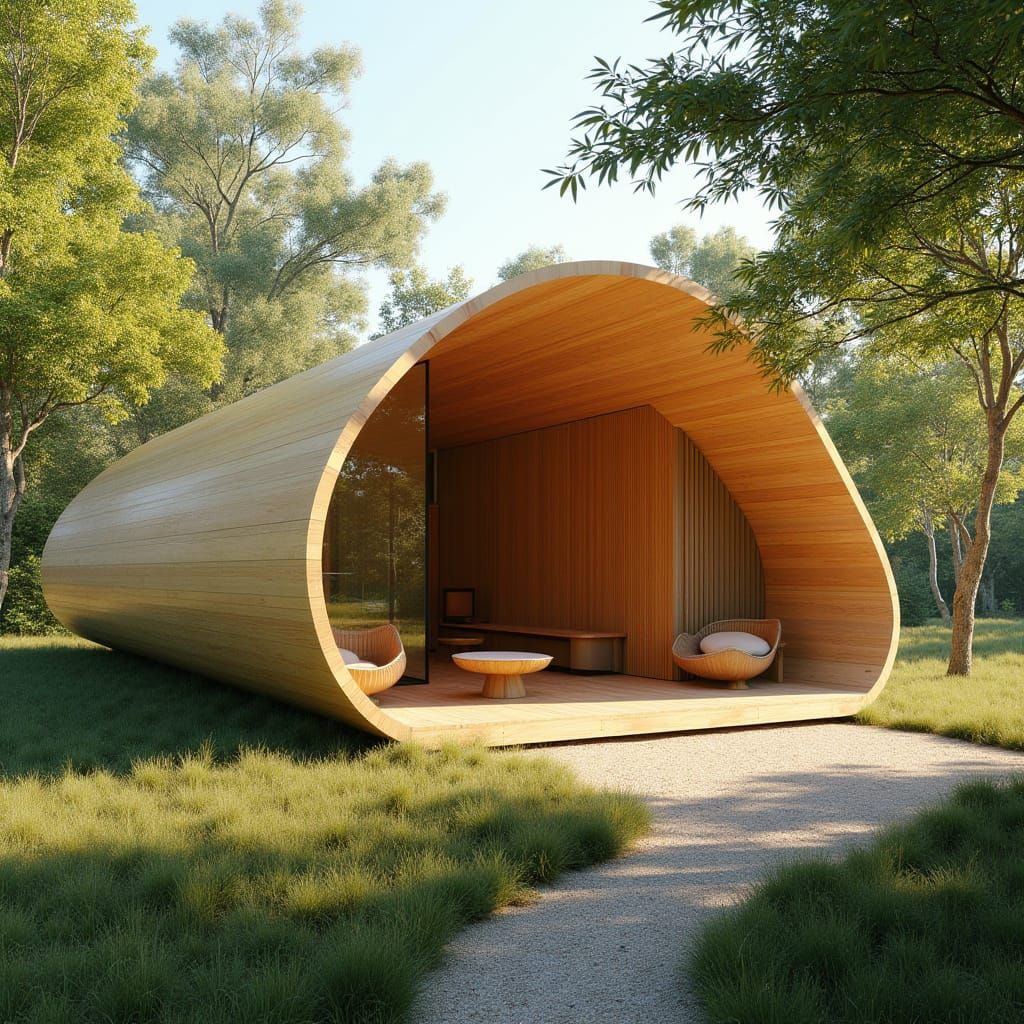 Sleek, Modern Wood Pavilion in a Lush, Futuristic ... - AI Art