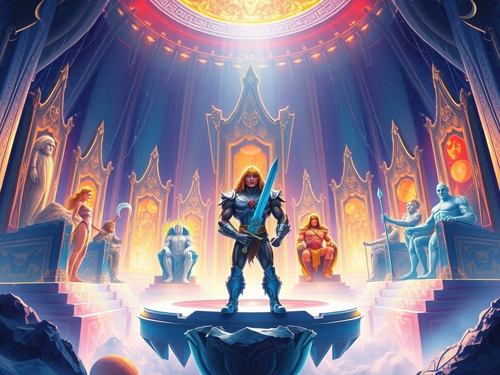 He-Man Meets Planetary Guardians in Cosmic Council... - AI Art