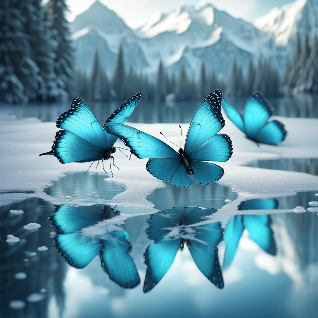 butterflies flying over an ice lake - AI Generated Artwork - NightCafe ...