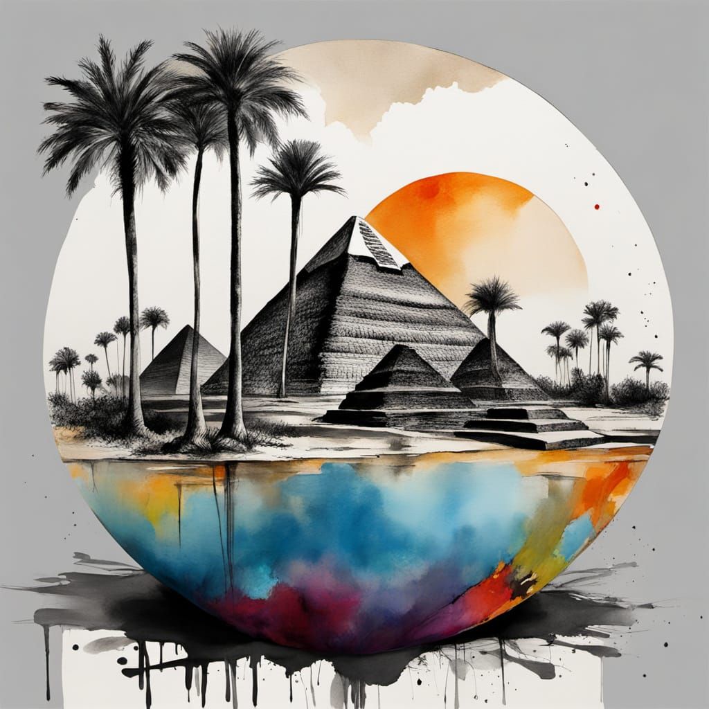 Ink drawing - Egyptian pyramids...