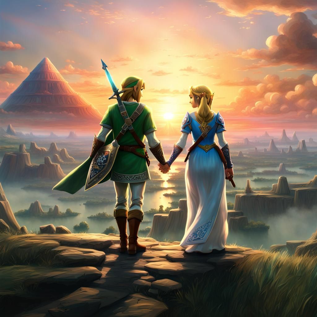Link holding hands with princess Zelda - AI Generated Artwork ...