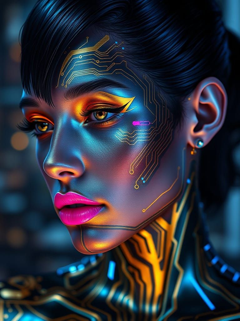 A hyperrealistic image of a woman showcasing an intricate body paint ...