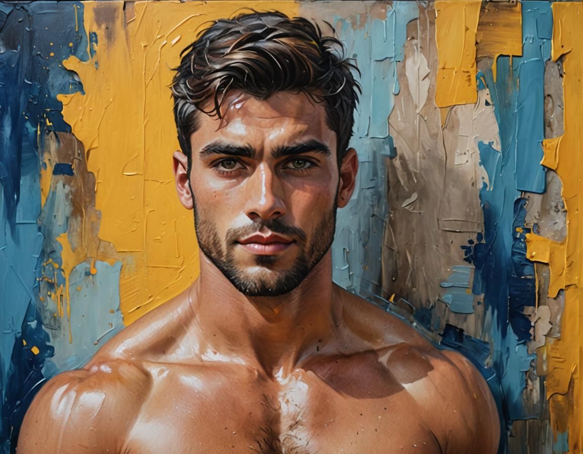 a colourful painting of a handsome guy. Manu Rios mixed with Jonathan ...