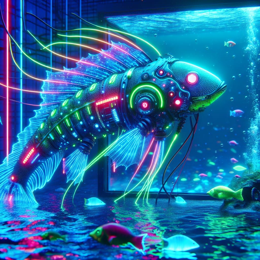 Art by Masamune Shirow, cyberpunk, a bioluminescent aquatic creature ...
